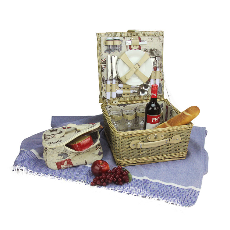 Northlight 13.5" Warm Beige Handwoven 4-Person Picnic Basket Set with Accessories - Wayfair Canada